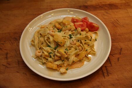 Basa and prawn tagliatelle, Italian pasta recipe